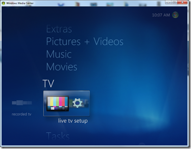 Configurando el TV en Windows Media Center
